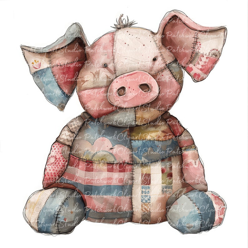 10 Pigs Clipart Bundle, PNG & JPG, Printable Patchwork Pig ...