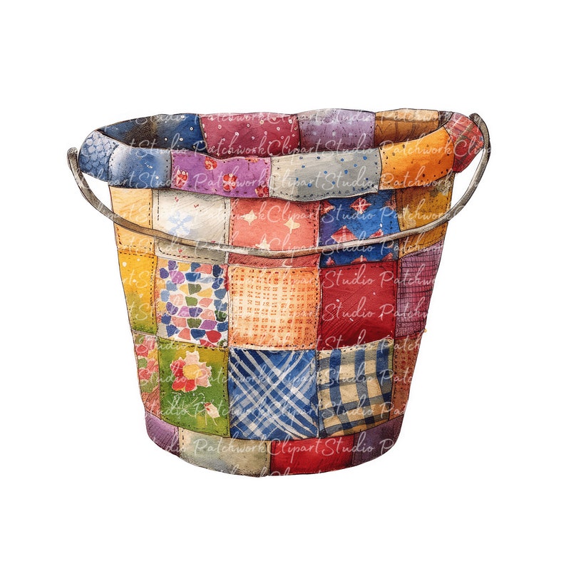 10 Buckets Clipart Bundle, Printable Patchwork Bucket, Quilted Fabric ...