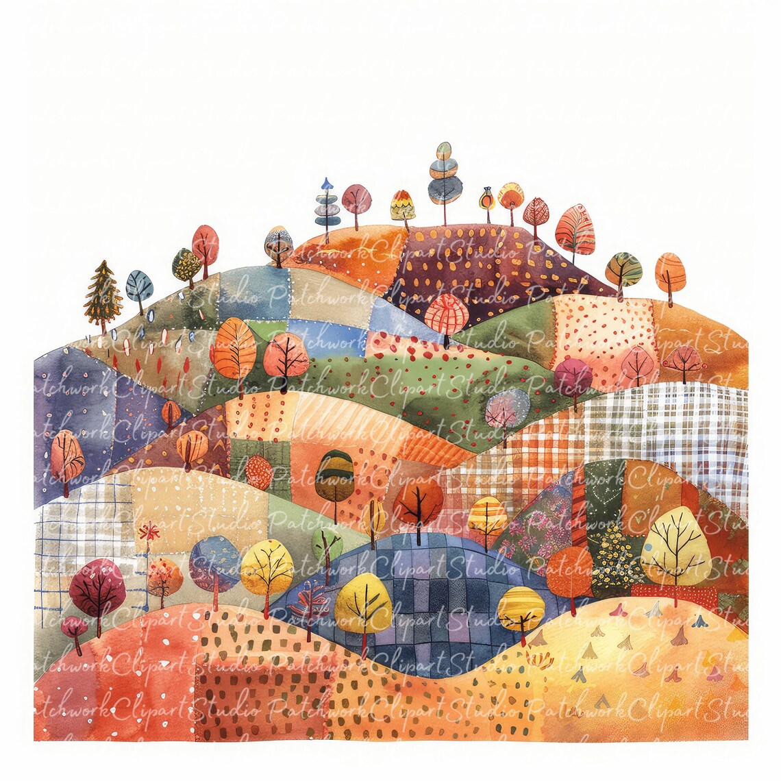 10 Autumn Landscape Clipart Bundle, PNG & JPG, Printable Patchwork ...