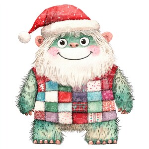 10 Christmas Yeti Clipart Bundle, PNG & JPG, Printable Patchwork ...