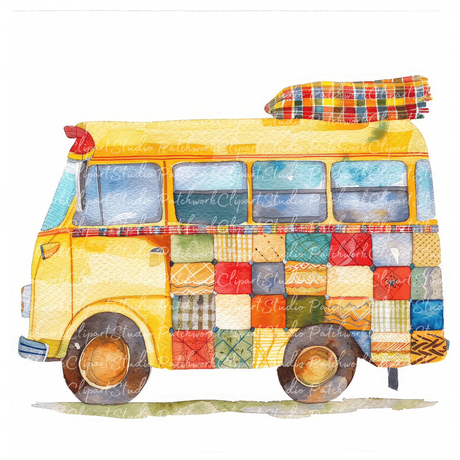 10 Yellow School Bus Clipart Bundle, PNG & JPG, Printable Patchwork ...