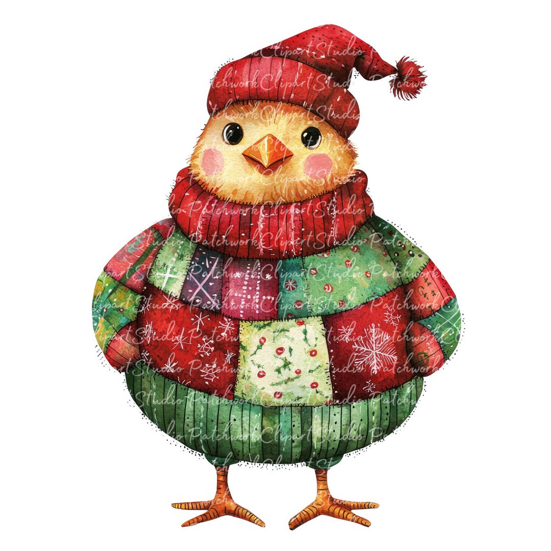 10 Christmas Chicken Clipart Bundle, PNG & JPG, Printable Patchwork ...