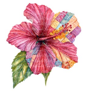 10 Hibiscus Clipart Bundle, PNG & JPG, Printable Patchwork ...