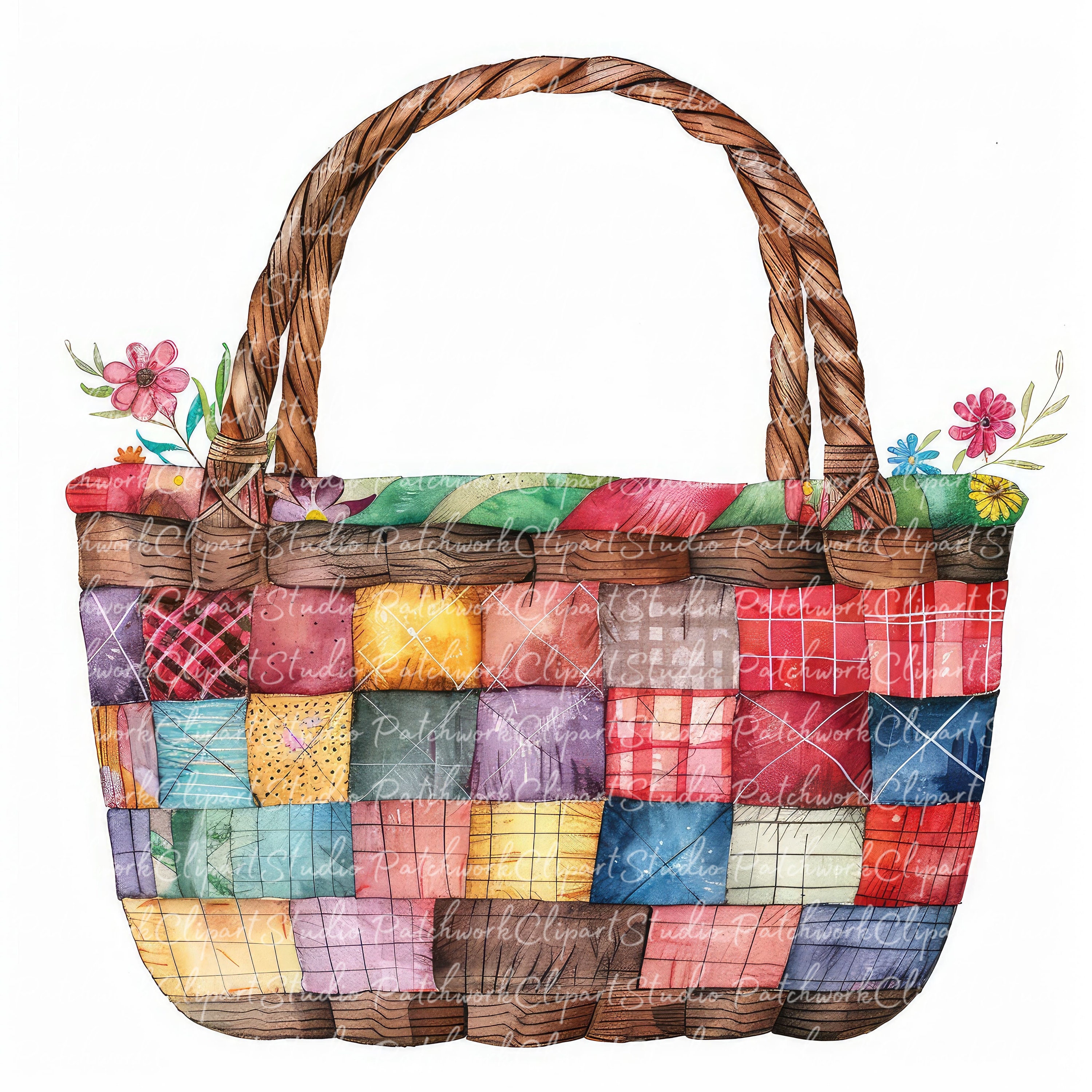 10 Baskets Clipart Bundle, JPG & PNG, Printable Patchwork Basket ...