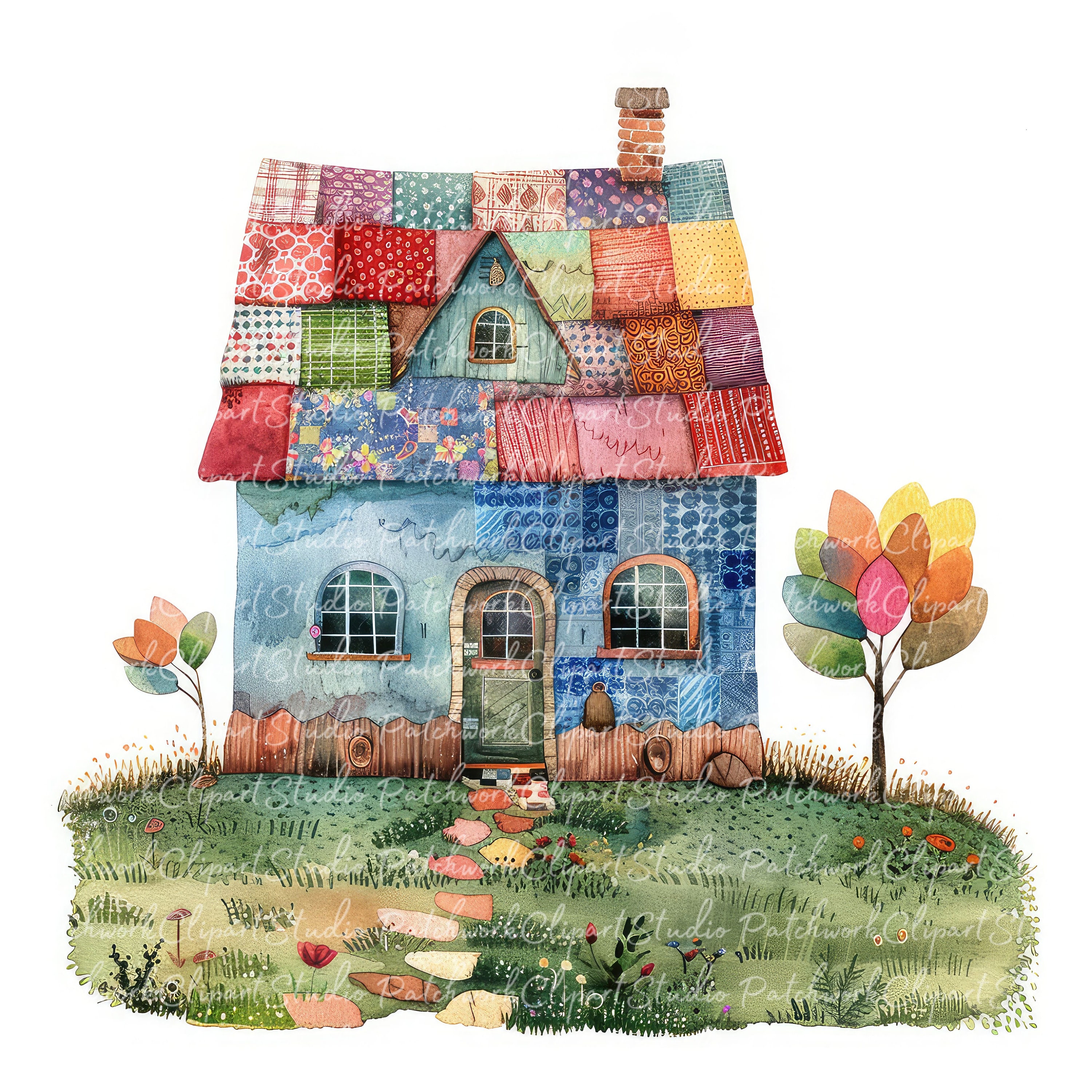 10 Cottages Clipart Bundle, PNG & JPG, Printable Patchwork Cottage ...