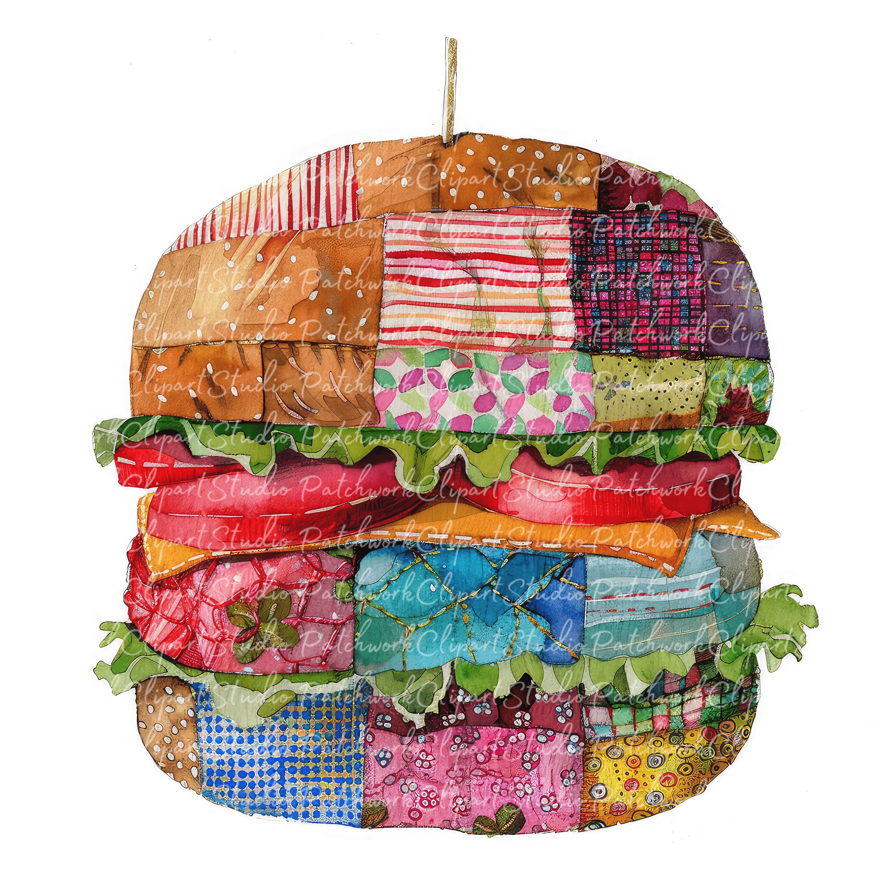10 Hamburgers Clipart Bundle, PNG & JPG, Printable Patchwork Burger ...