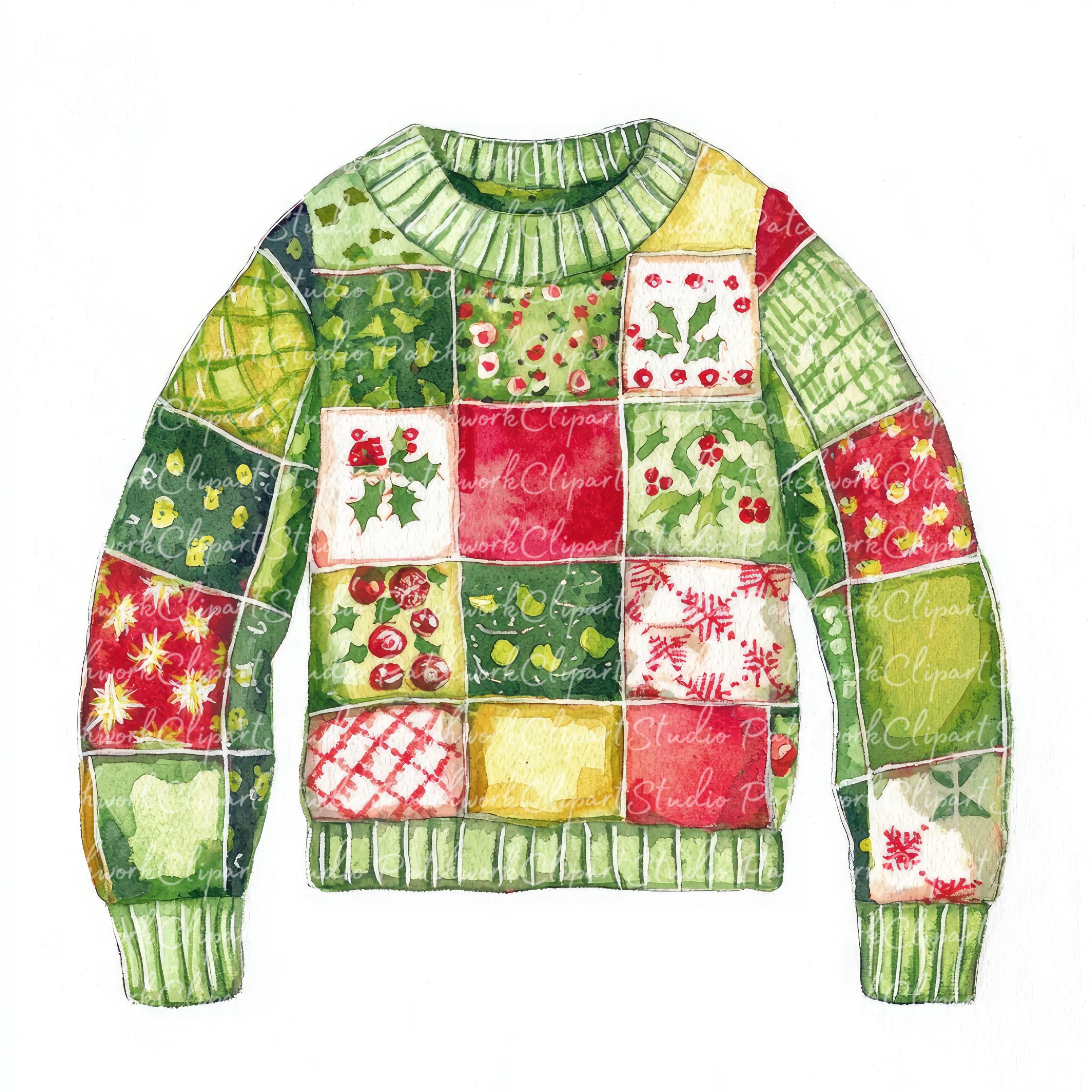 10 Christmas Sweater Clipart Bundle, PNG & JPG, Printable Patchwork ...