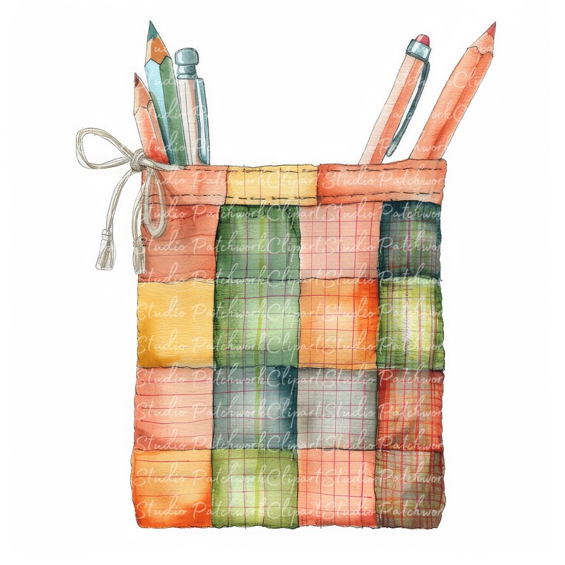 10 Pencil Case Clipart Bundle, Printable Patchwork Pencil Bag, Quilted ...