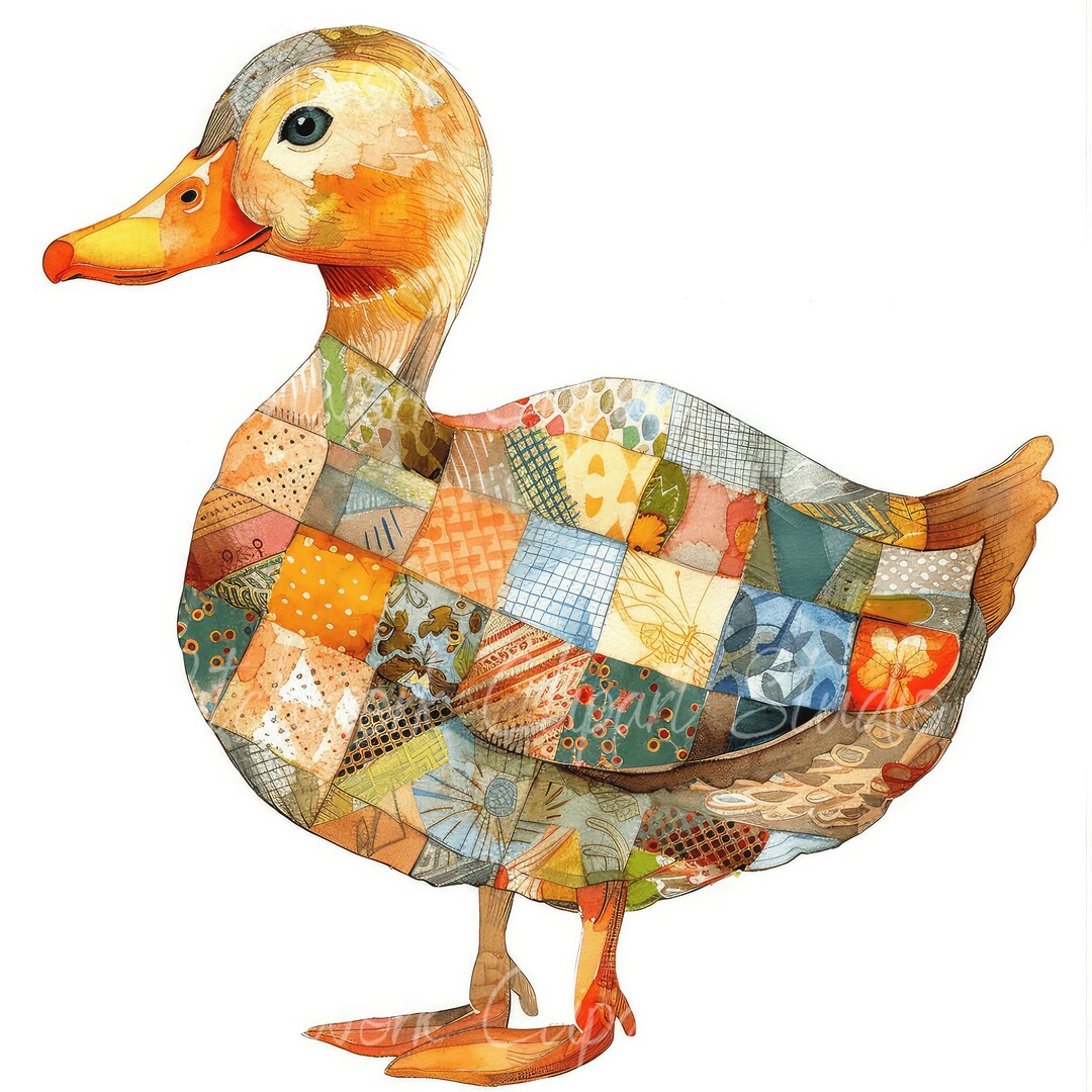 Ducks Clipart Bundle, Printable Duck, Cute Quilted Fabric Illustrations ...