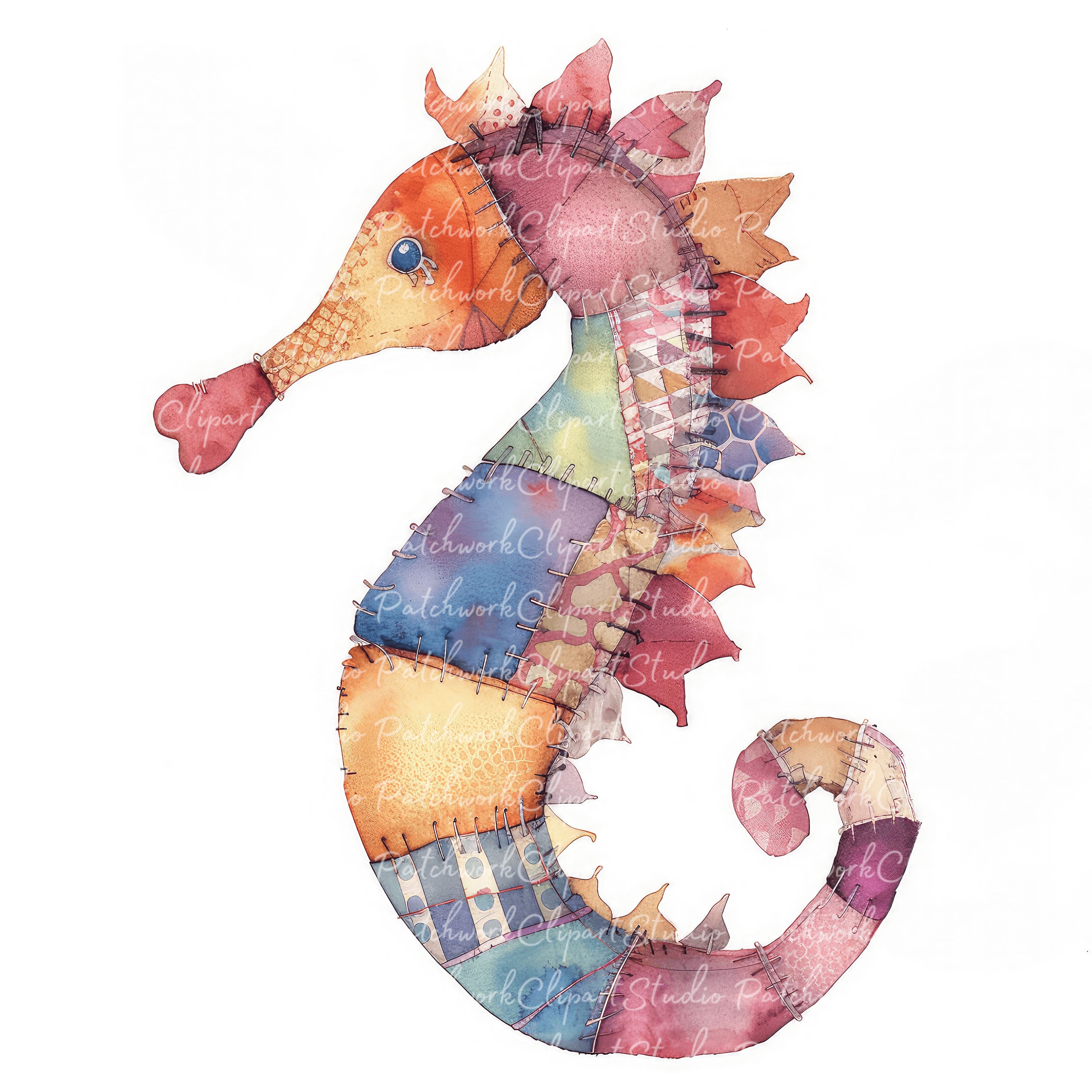 10 Seahorses Clipart Bundle, PNG & JPG, Printable Patchwork Seahorse ...