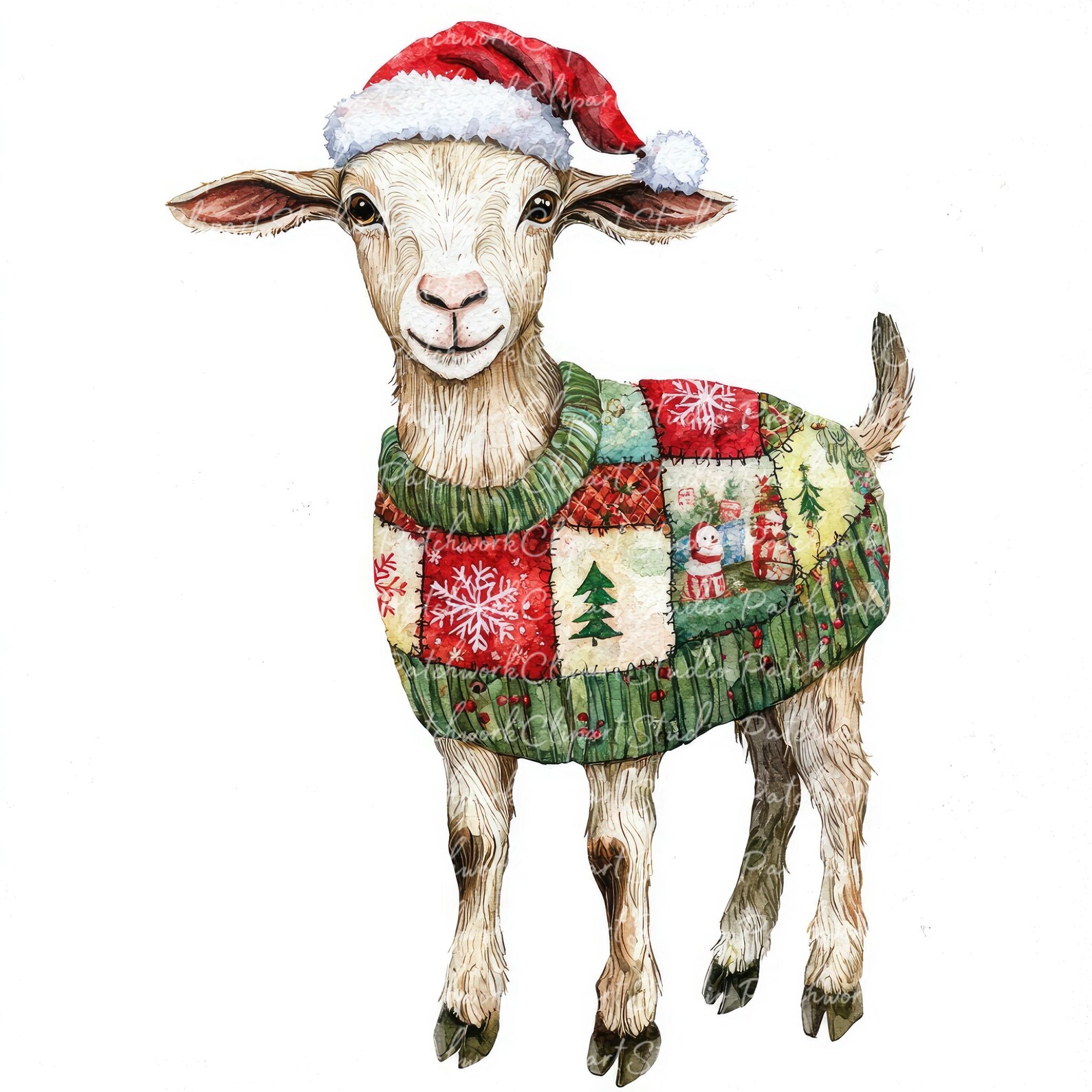10 Christmas Goat Clipart Bundle, PNG & JPG, Printable Patchwork, XMAS ...