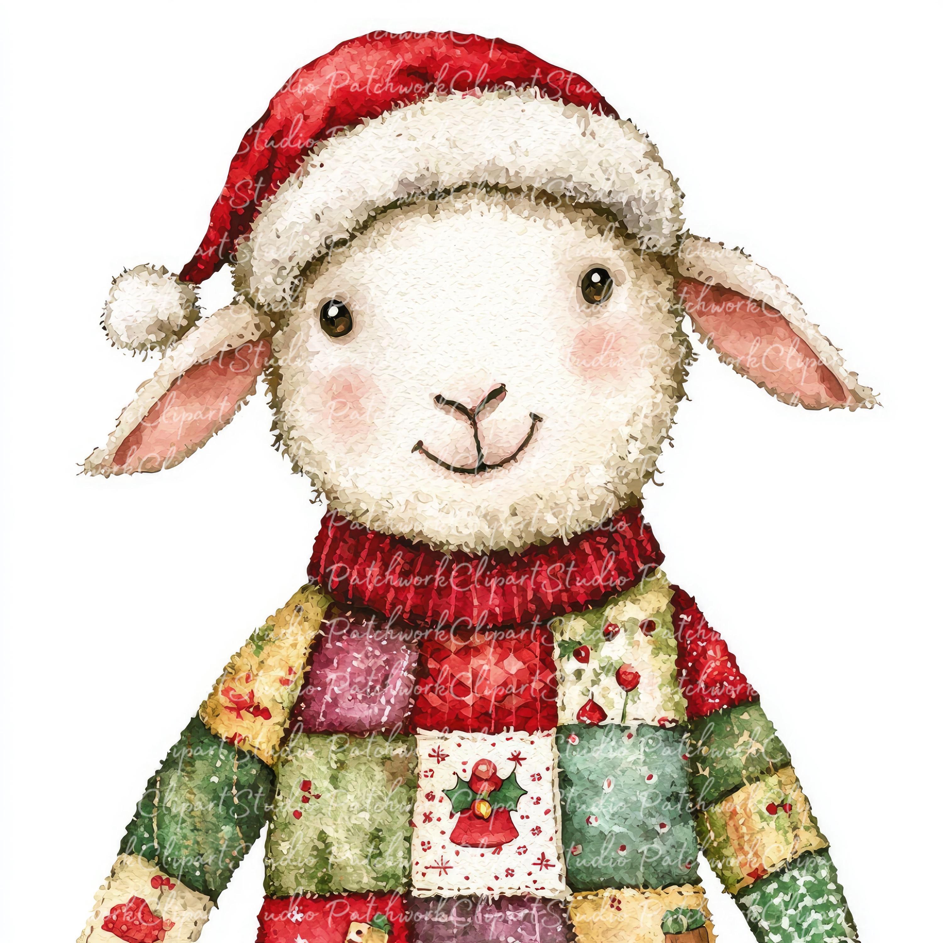 10 Christmas Sheep Clipart Bundle, PNG & JPG, Printable Patchwork, XMAS ...
