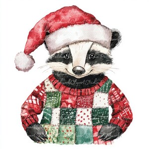 10 Christmas Badger Clipart Bundle, PNG & JPG, Printable Patchwork ...
