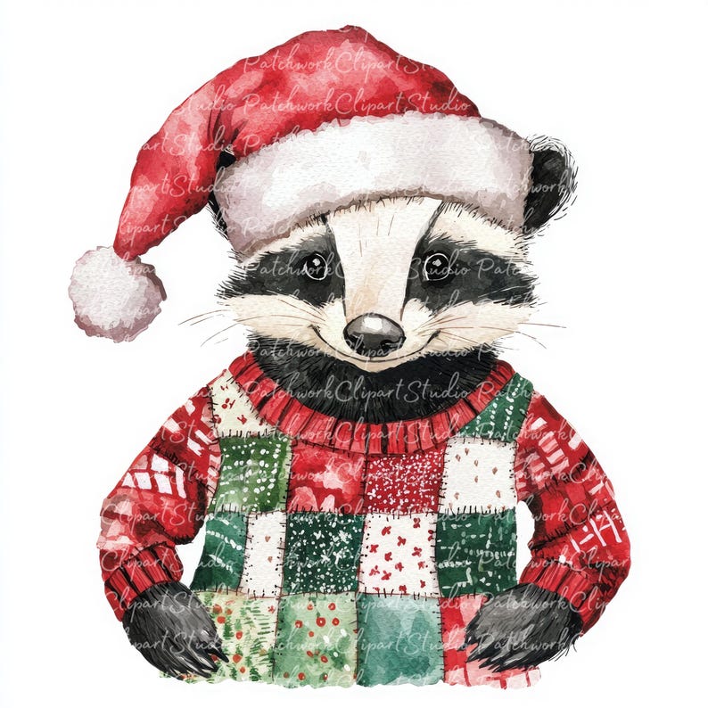 10 Christmas Badger Clipart Bundle, PNG & JPG, Printable Patchwork ...