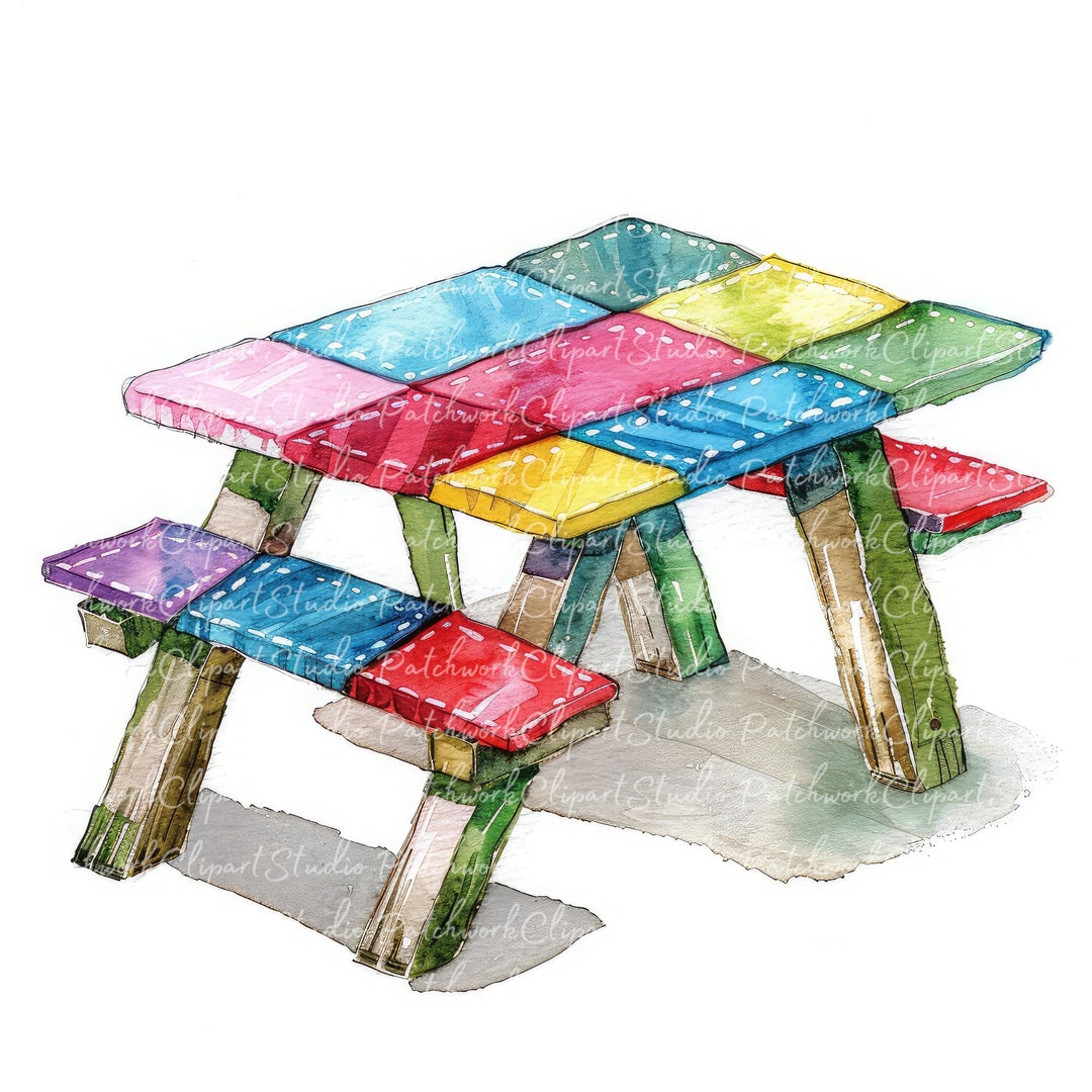 10 Picnic Table Clipart Bundle, PNG & JPG, Printable Patchwork, Picnic ...