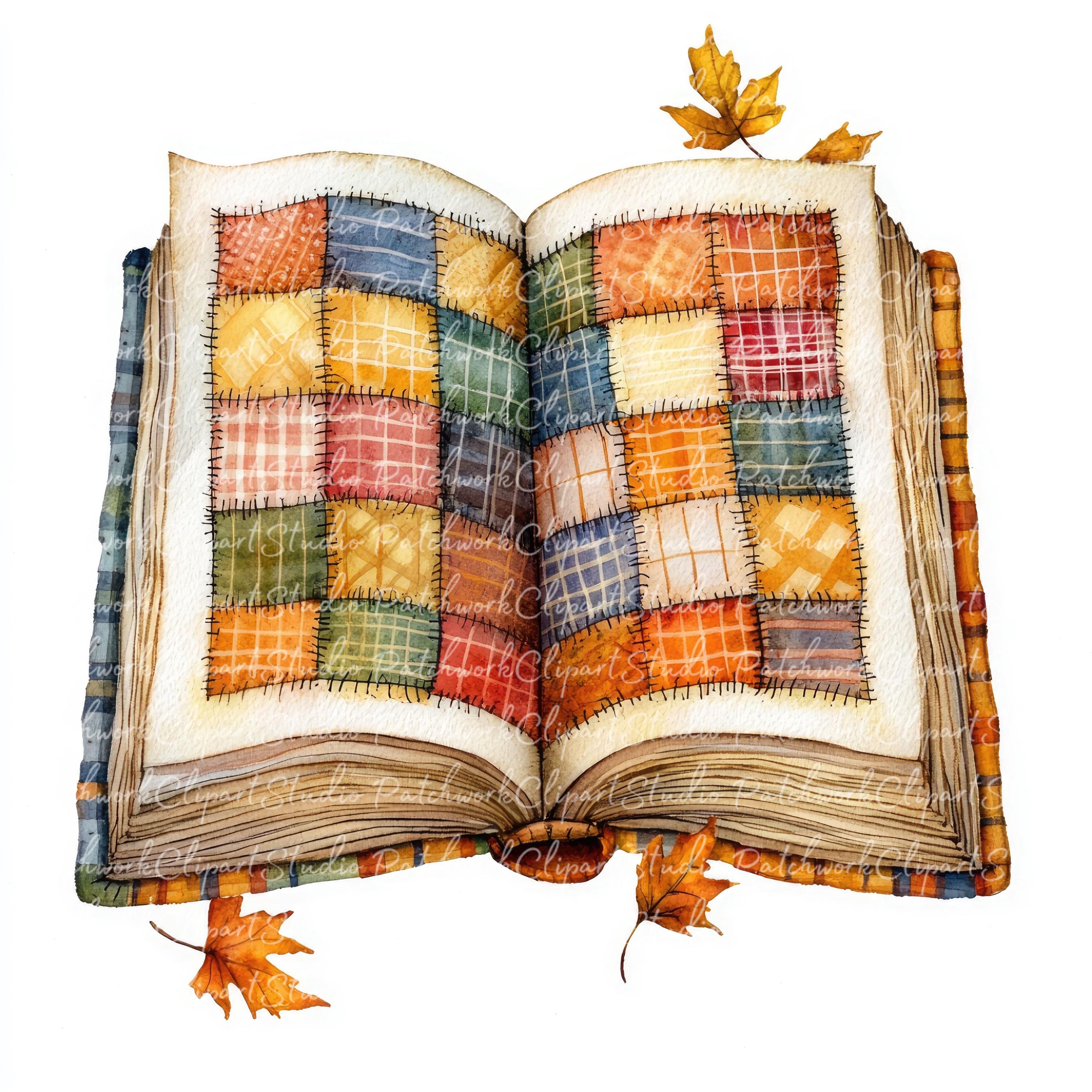 10 Autumn Book Clipart Bundle, PNG & JPG, Printable Patchwork, Cozy ...