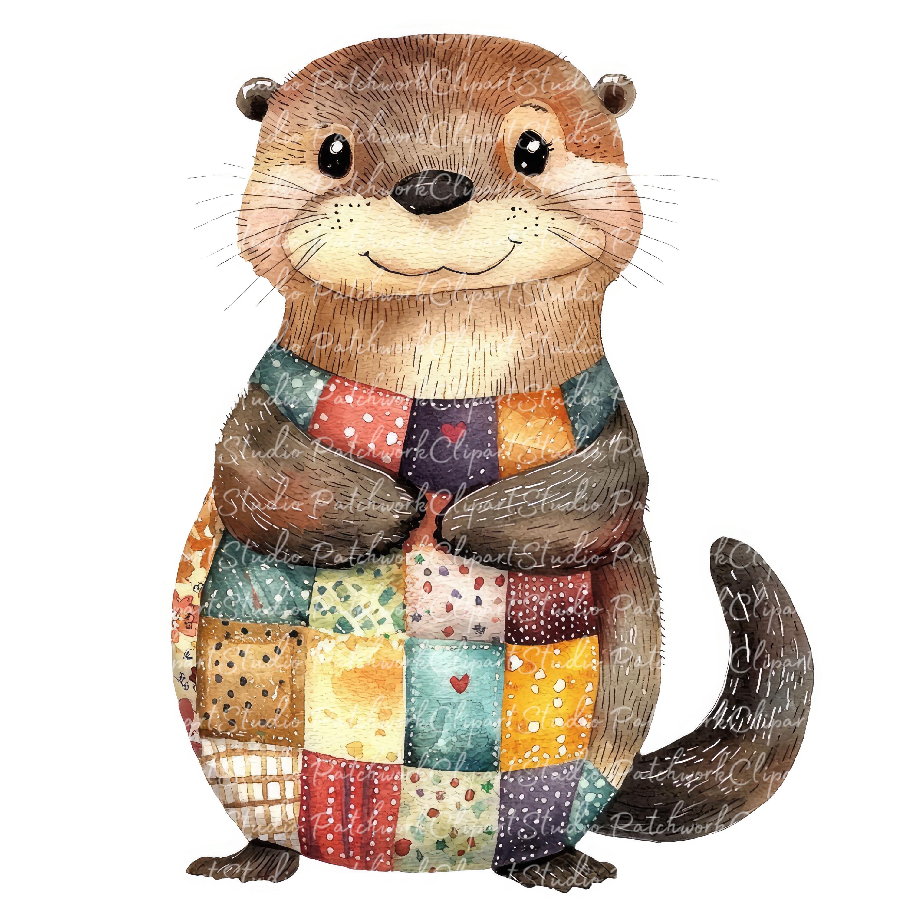 10 Otter Clipart Bundle, PNG & JPG, Printable Patchwork Animals ...