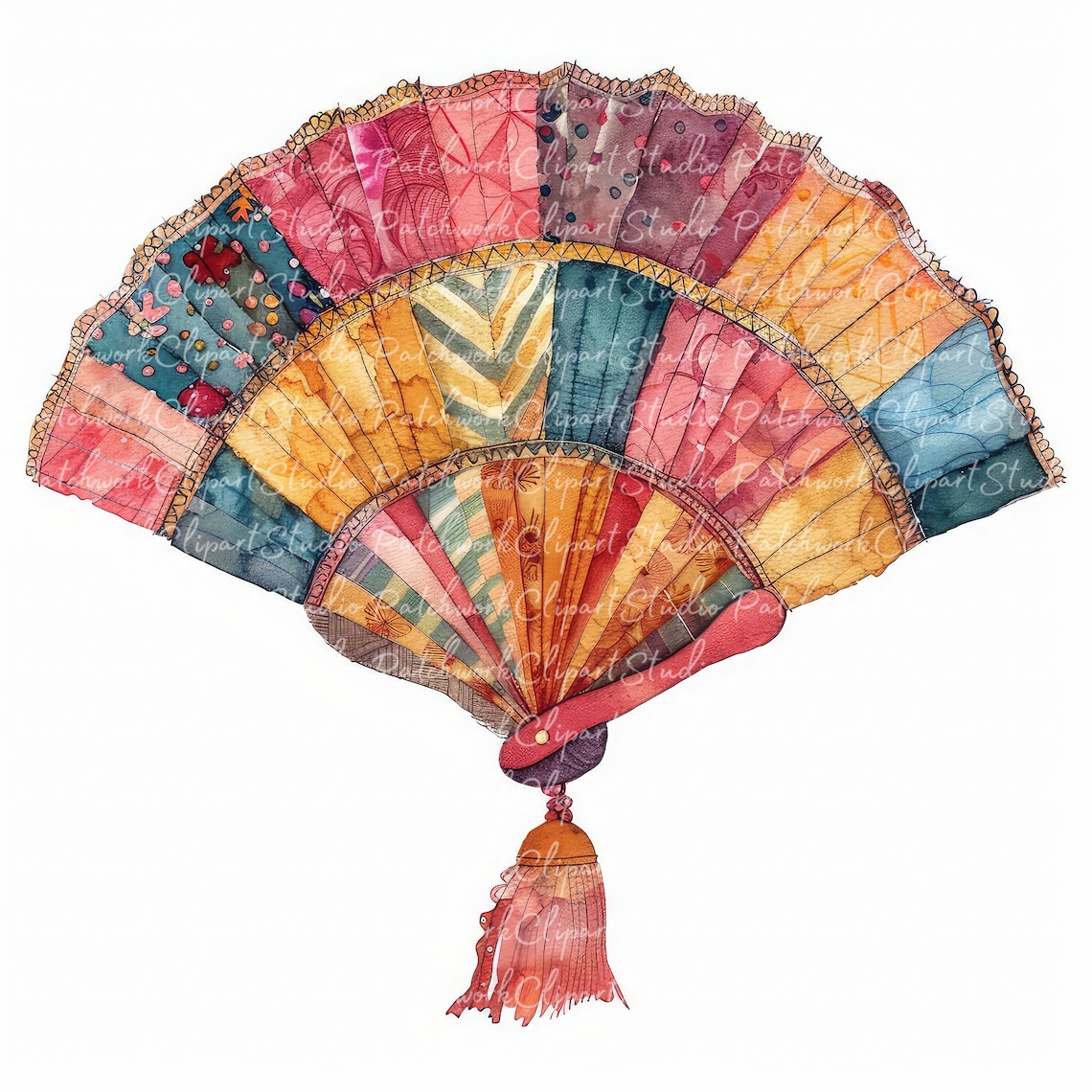 10 Fans Clipart Bundle, PNG & JPG, Printable Patchwork Fan ...