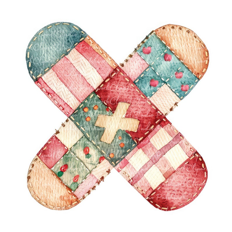 10 Bandages Clipart Bundle, Printable Patchwork Bandage, Cute Quilted ...