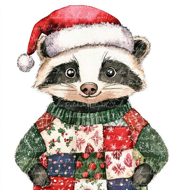 10 Christmas Badger Clipart Bundle, PNG & JPG, Printable Patchwork ...
