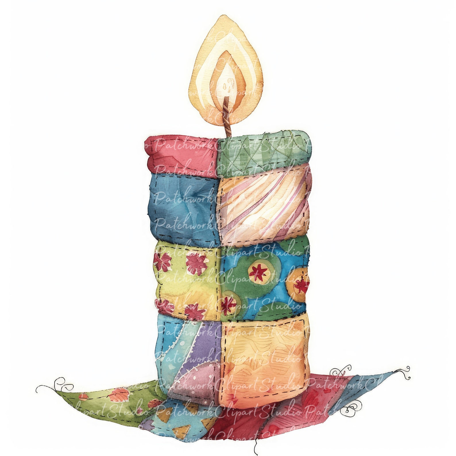 10 Candles Clipart Bundle, PNG & JPG, Printable Patchwork Candle ...