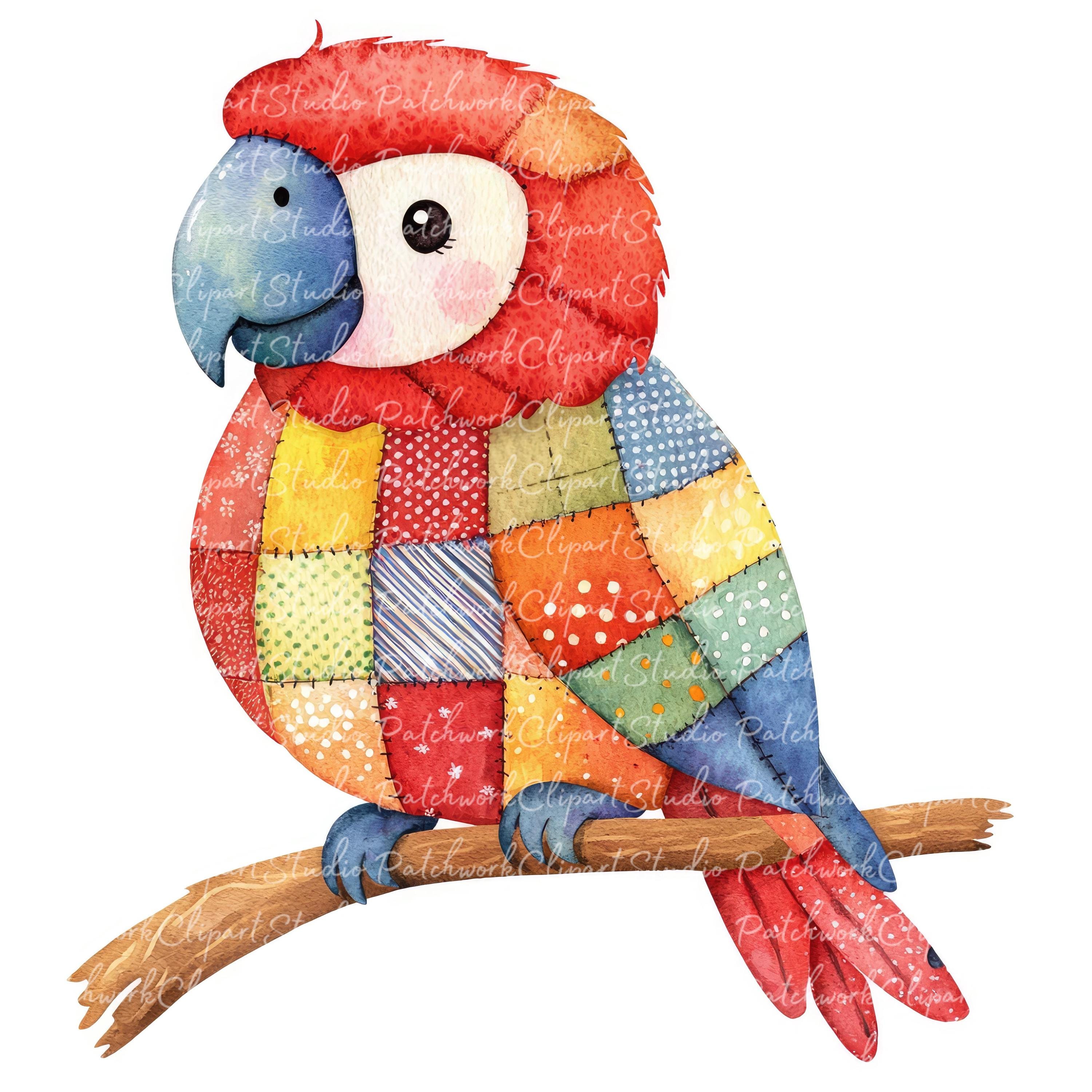 10 Parrot Clipart Bundle, PNG & JPG, Printable Patchwork Parrots ...