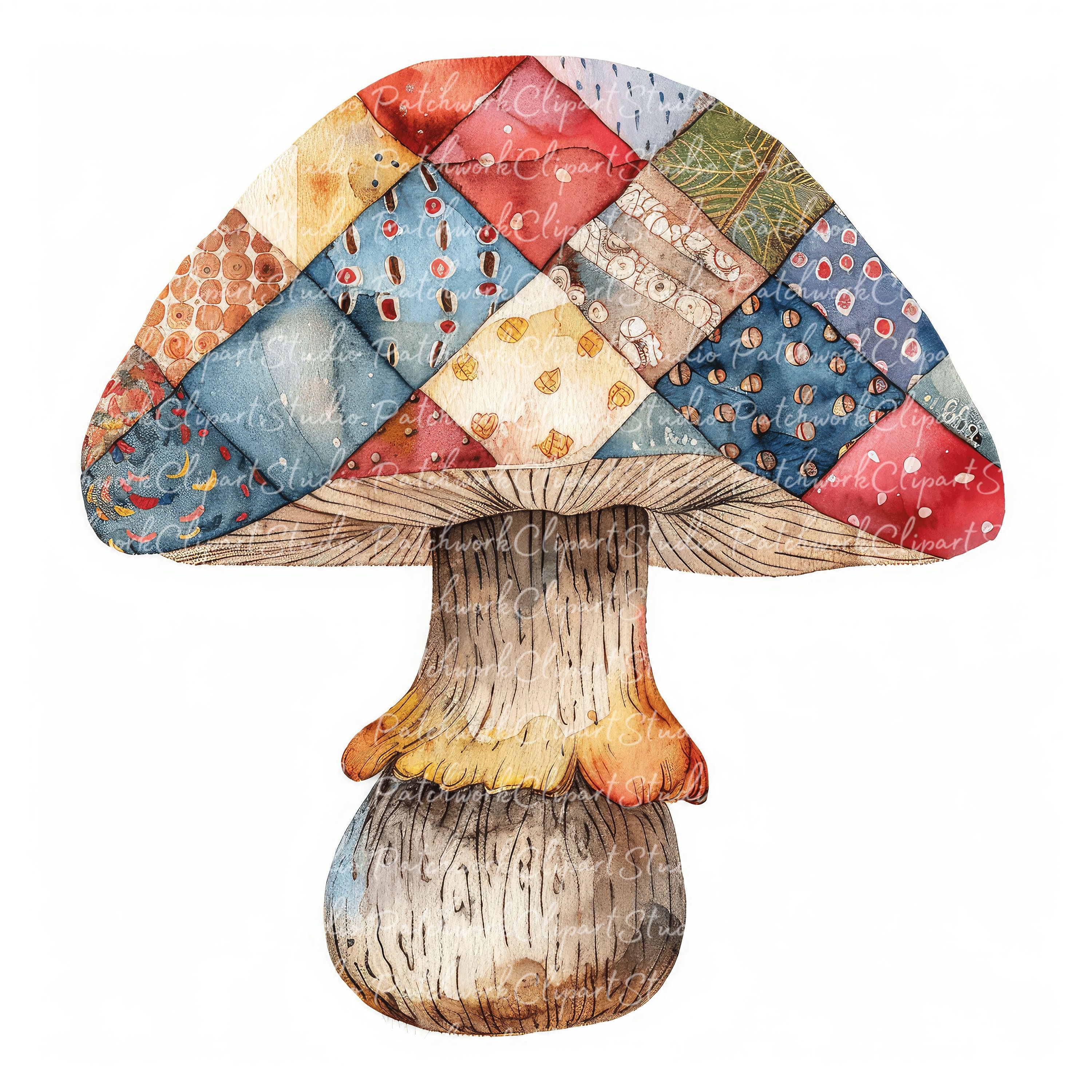 10 Mushrooms Clipart Bundle, PNG & JPG, Printable Patchwork Mushroom ...