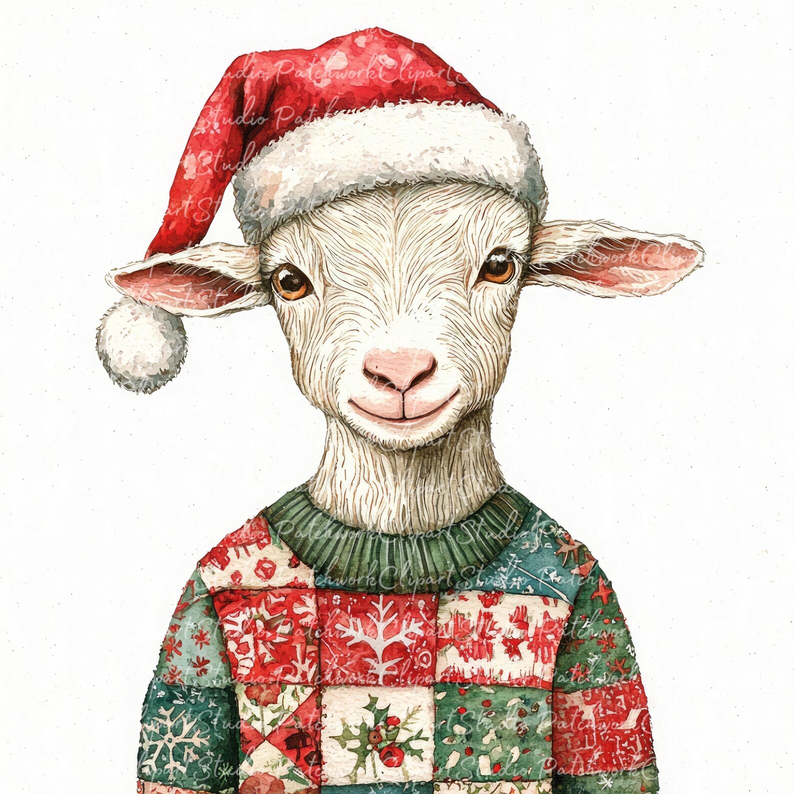 10 Christmas Goat Clipart Bundle, PNG & JPG, Printable Patchwork, XMAS ...