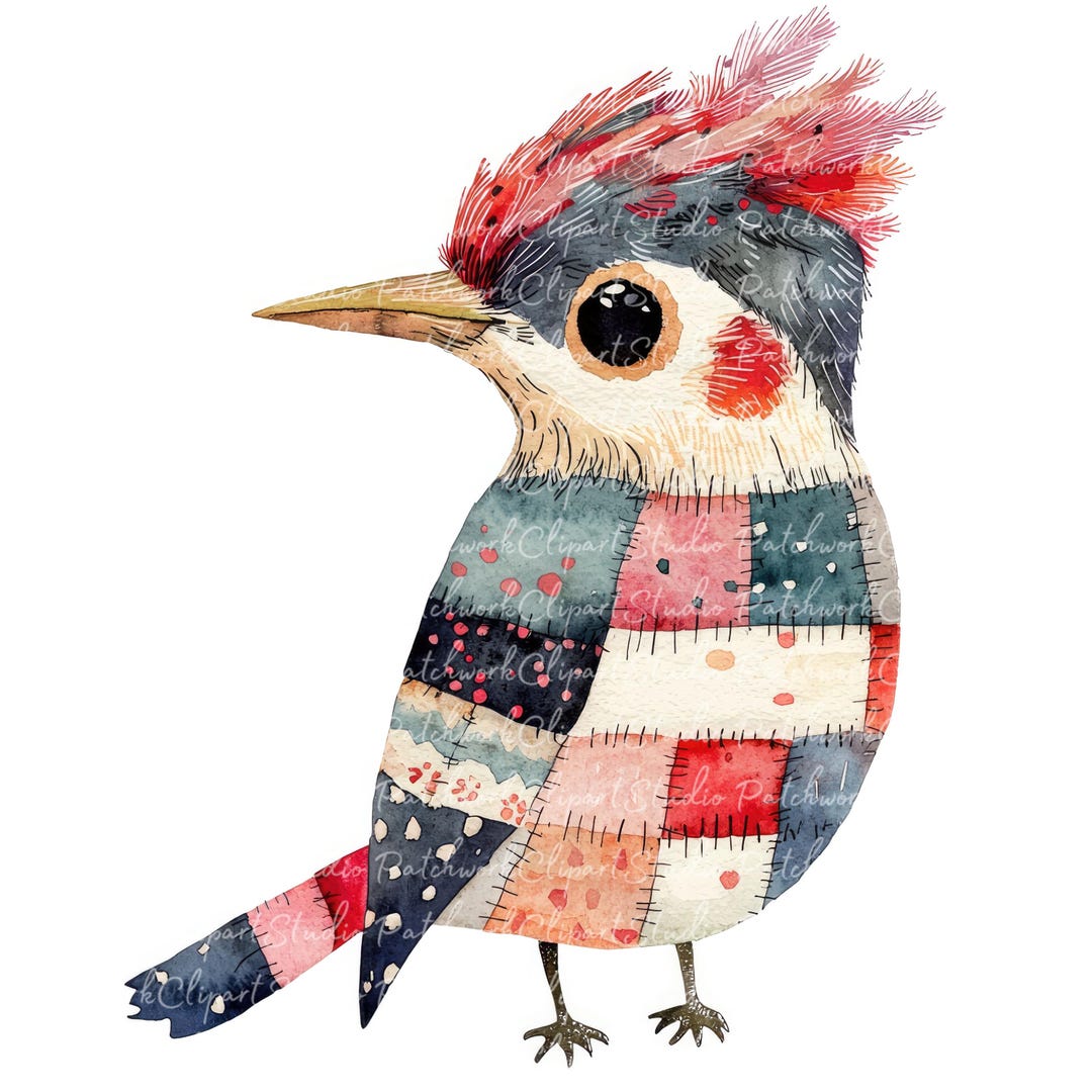 10 Woodpecker Clipart Bundle, PNG & JPG, Printable Patchwork Woodpecker Bird Illustrations ...