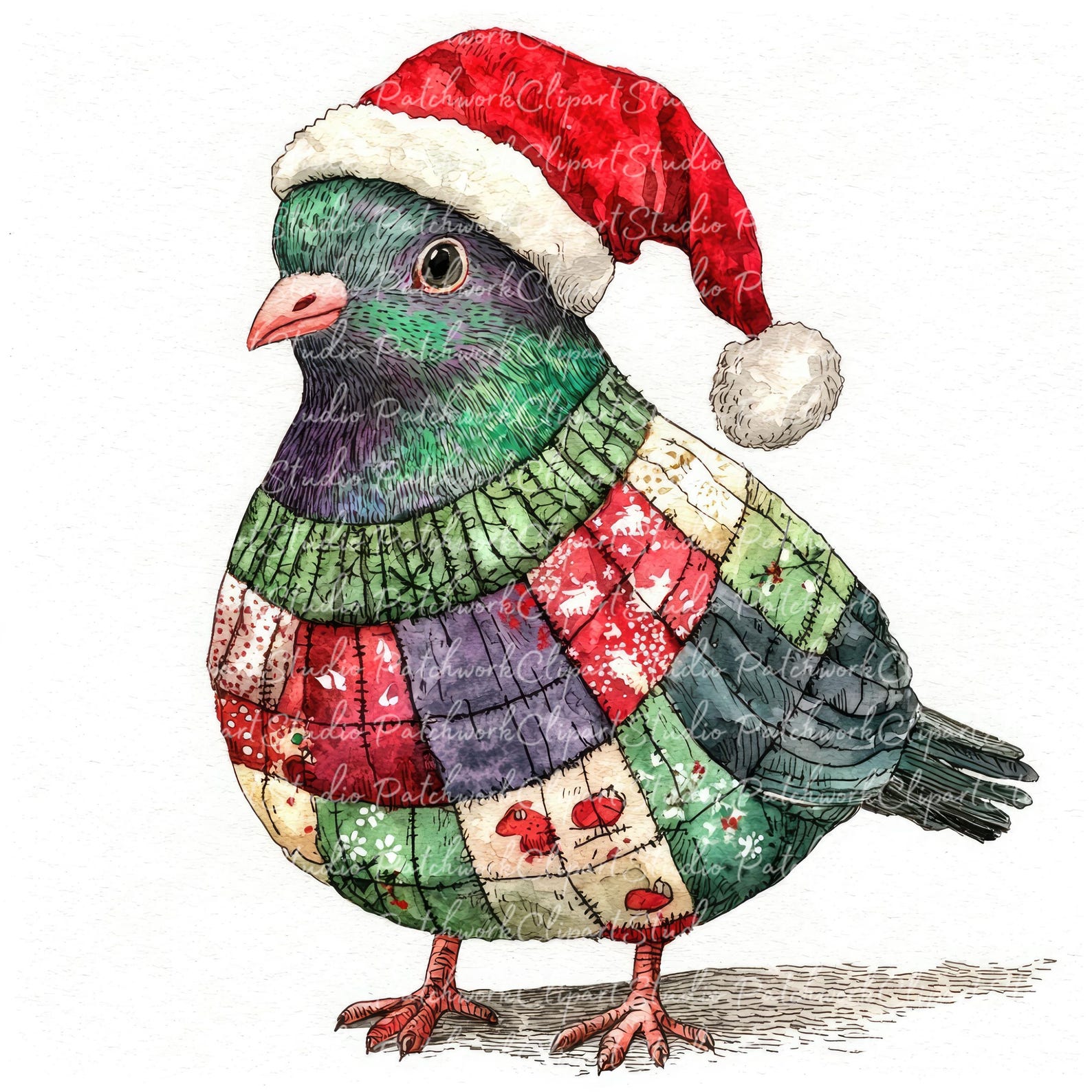 10 Christmas Pigeon Clipart Bundle, PNG & JPG, Printable Patchwork ...