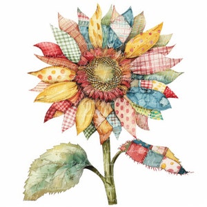 10 Sunflowers Clipart Bundle, PNG & JPG, Printable Patchwork Sunflower ...