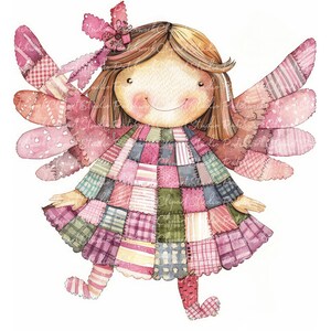10 Pink Angels Clipart Bundle, PNG & JPG, Printable Patchwork Angel ...