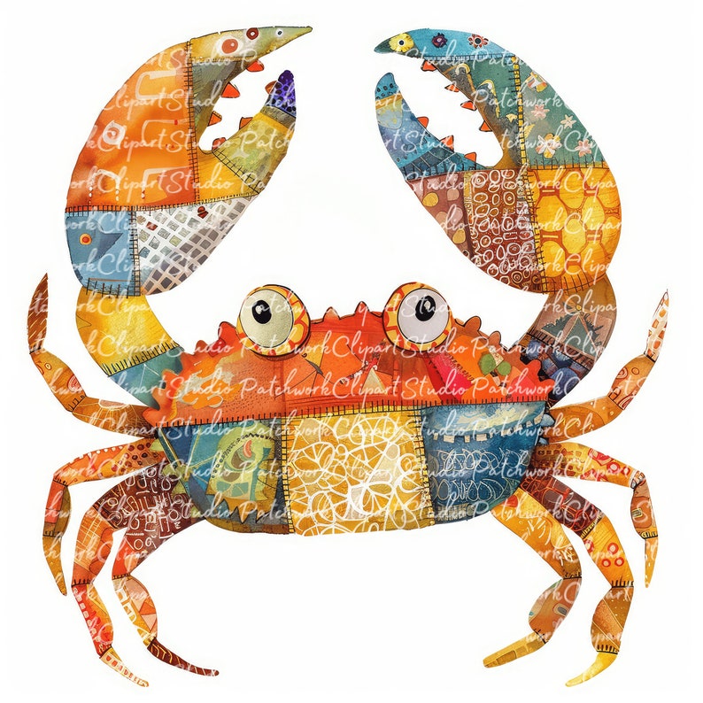 10 Crabs Clipart Bundle, PNG & JPG, Printable Patchwork Crab, Sea ...