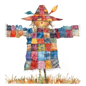 10 Scarecrows Clipart Bundle, JPG & PNG, Printable Patchwork Scarecrow ...