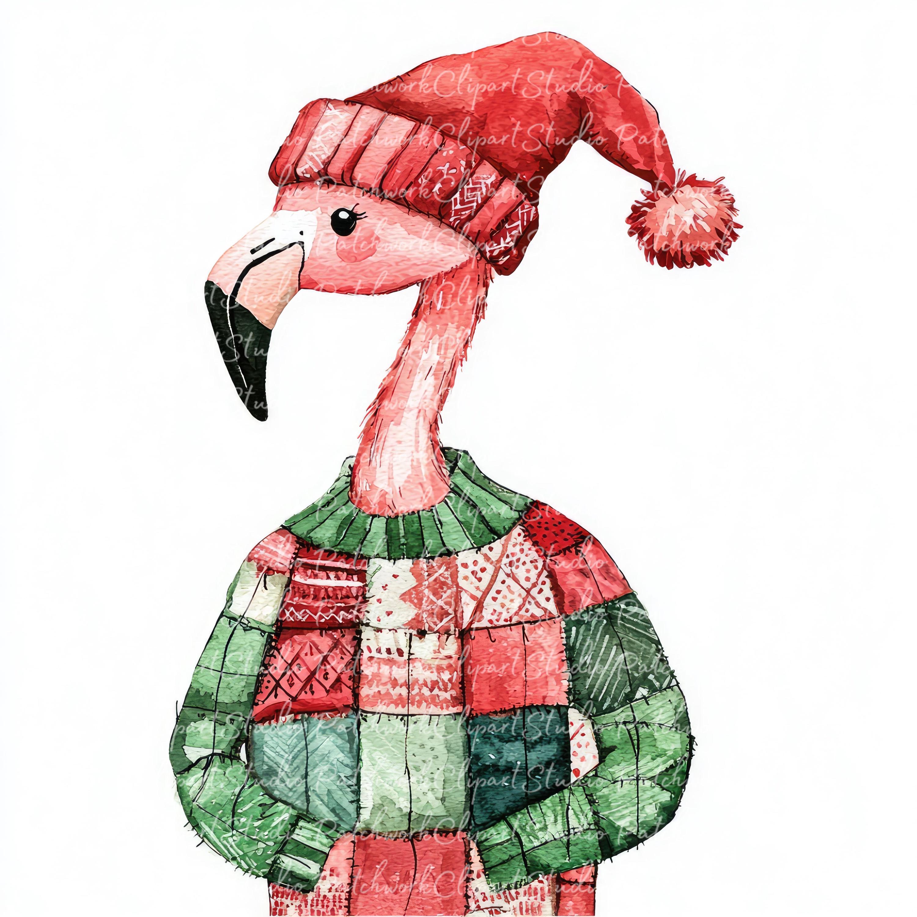 10 Christmas Flamingo Clipart Bundle, PNG & JPG, Printable Patchwork ...