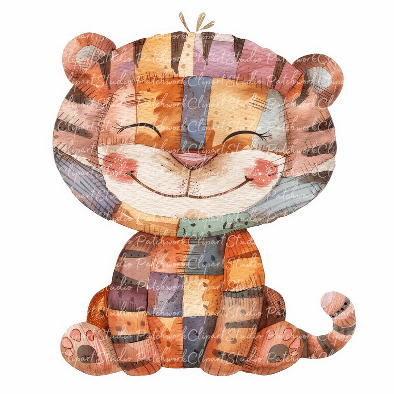 10 Tiger Clipart Bundle, PNG & JPG, Printable Patchwork Tigers ...