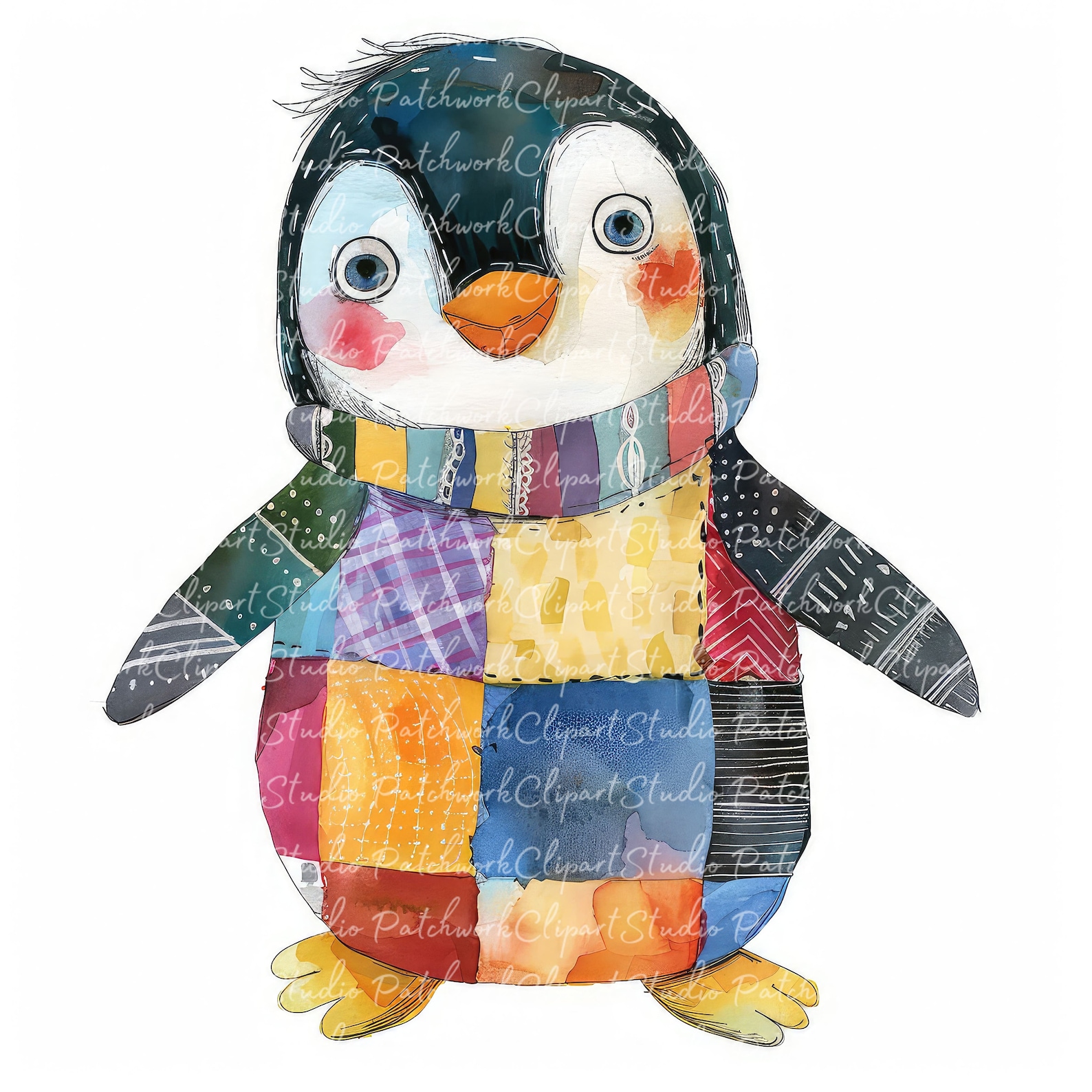 10 Penguins Clipart Bundle, PNG & JPG, Printable Patchwork Penguin ...