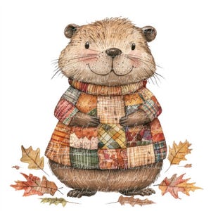 10 Autumn Beaver Clipart Bundle, PNG & JPG Printable Patchwork, Beaver ...