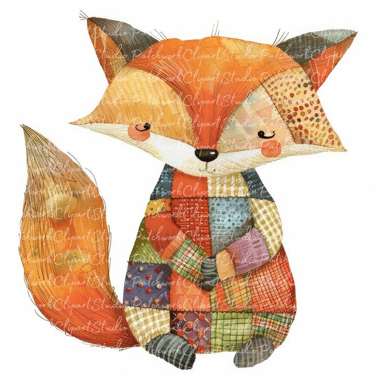 10 Foxes Clipart Bundle, PNG & JPG, Printable Patchwork Fox, Illustrations, Digital Download ...