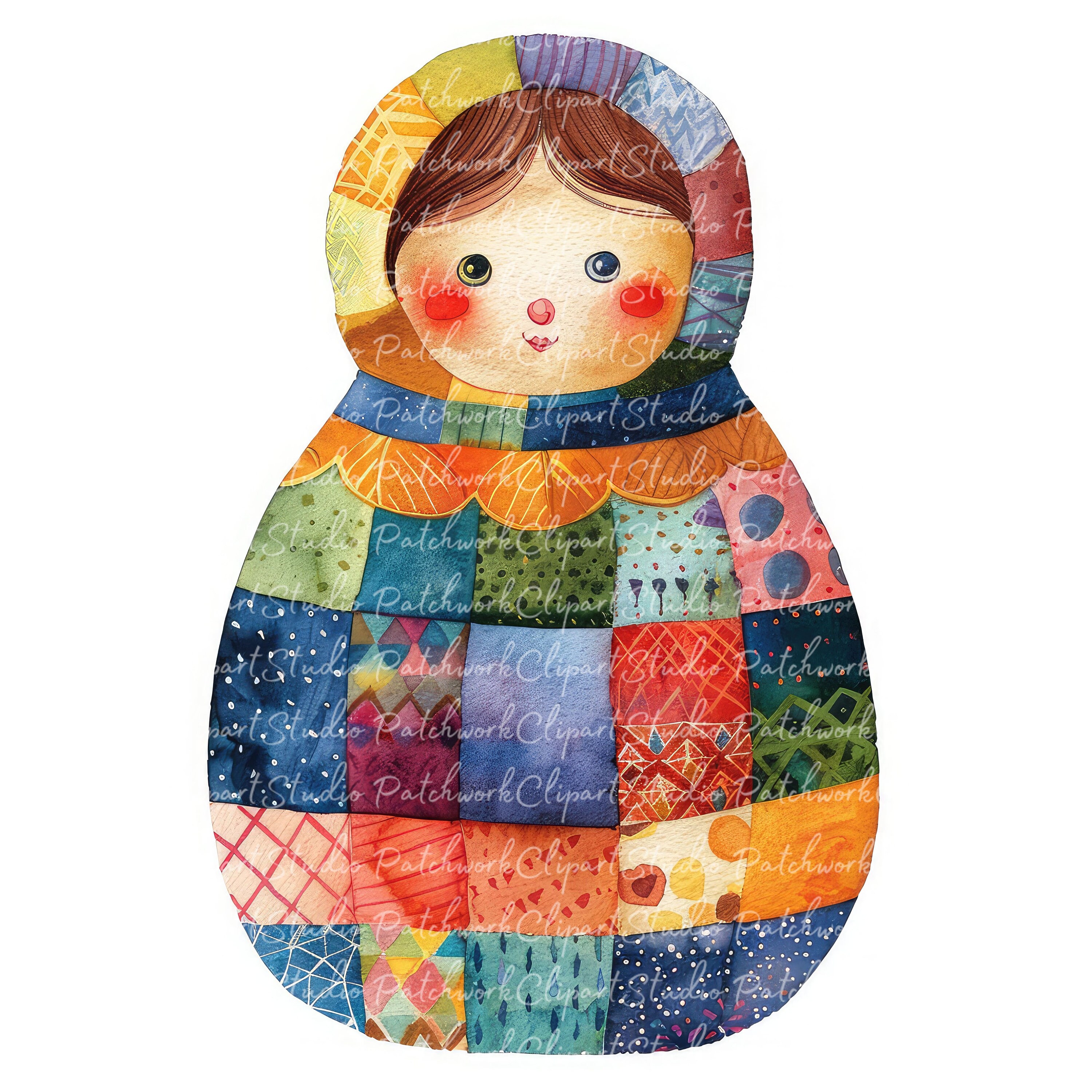 10 Matroschka Clipart Bundle, PNG & JPG, Patchwork Puppe zum Ausdrucken ...