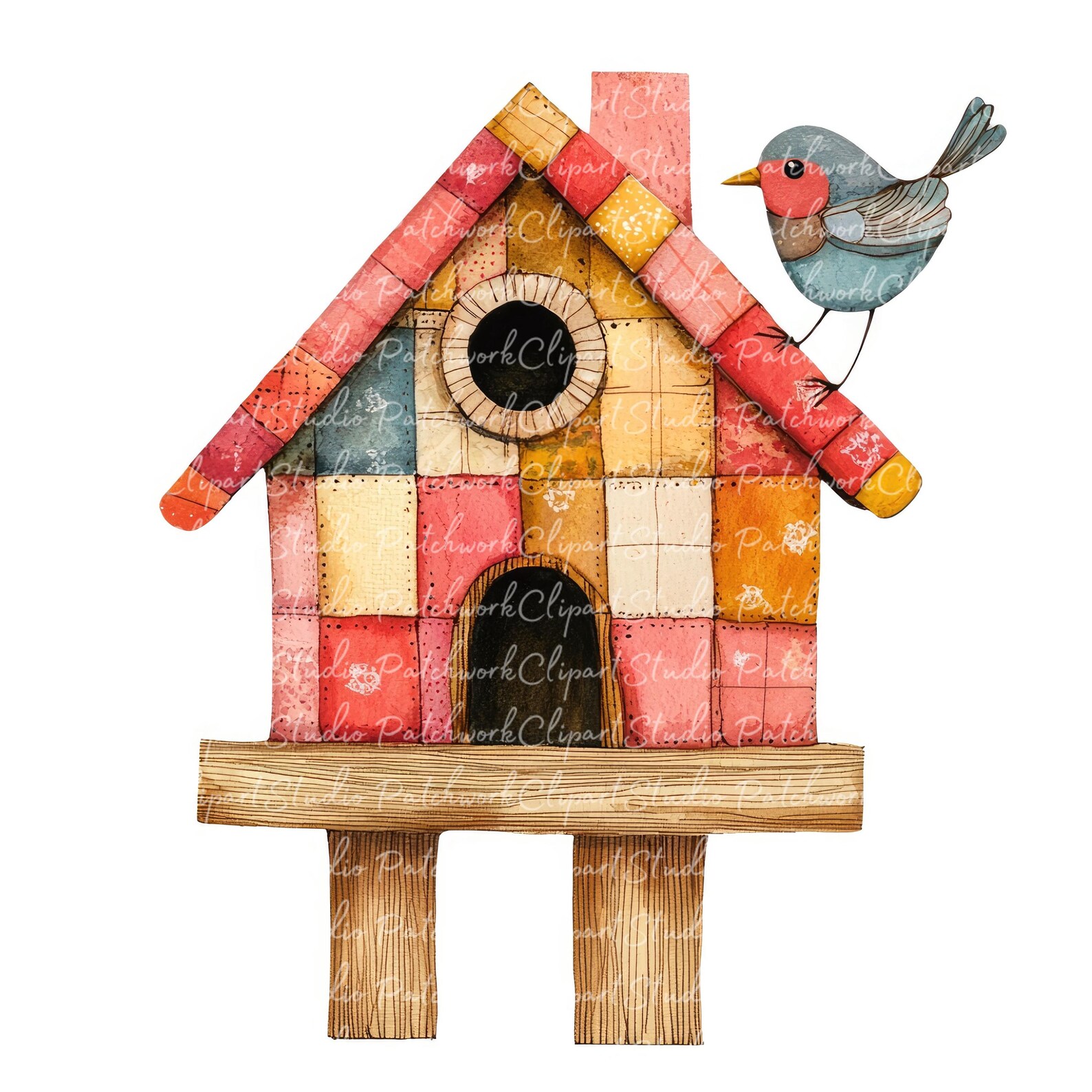 10 Birdhouse Clipart Bundle, PNG & JPG, Printable Patchwork Birdhouse ...
