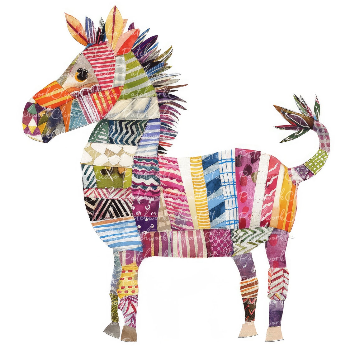 10 Zebras Clipart Bundle, PNG & JPG, Printable Patchwork Zebra ...