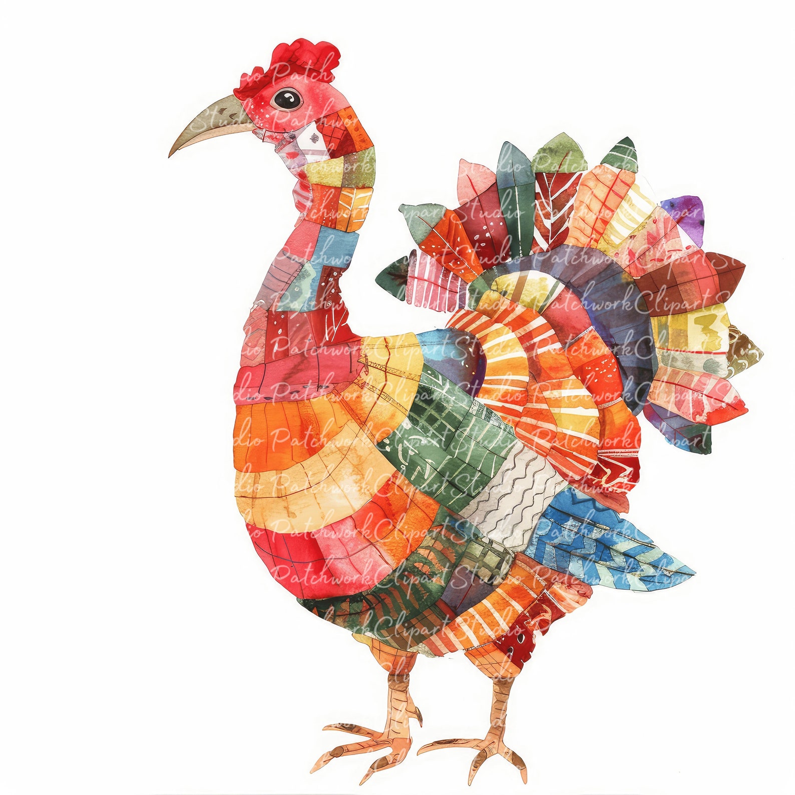 10 Turkeys Clipart Bundle, PNG & JPG, Printable Patchwork Turkey ...