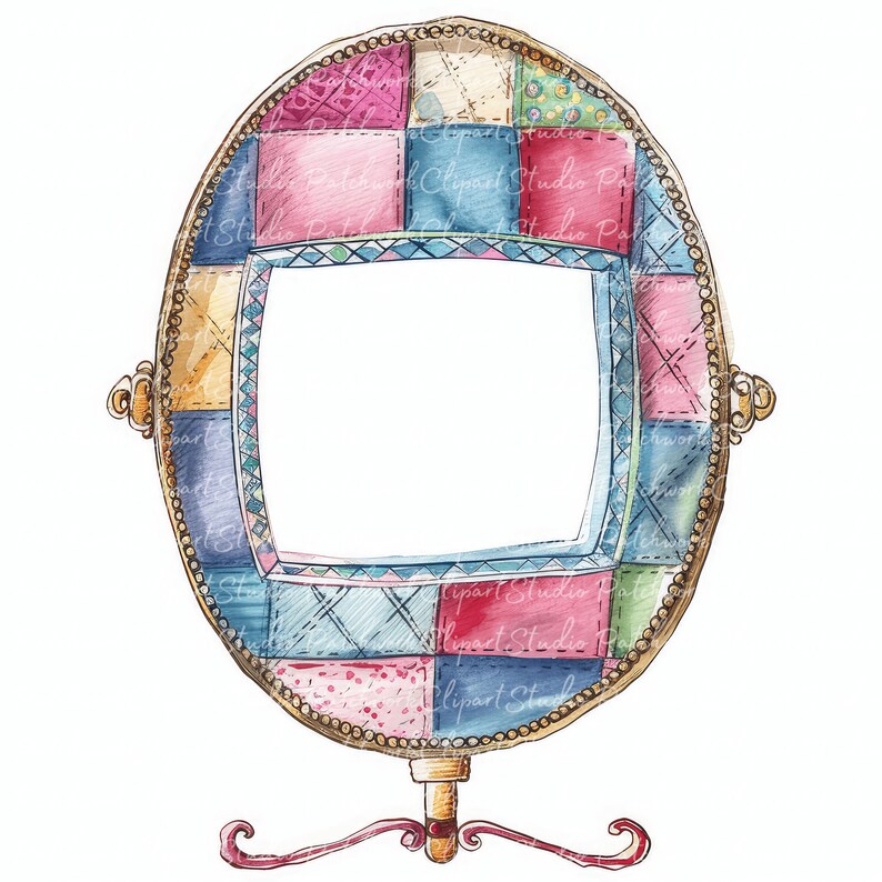 10 Mirrors Clipart Bundle, PNG & JPG, Printable Patchwork Mirror, Illustrations, Digital ...