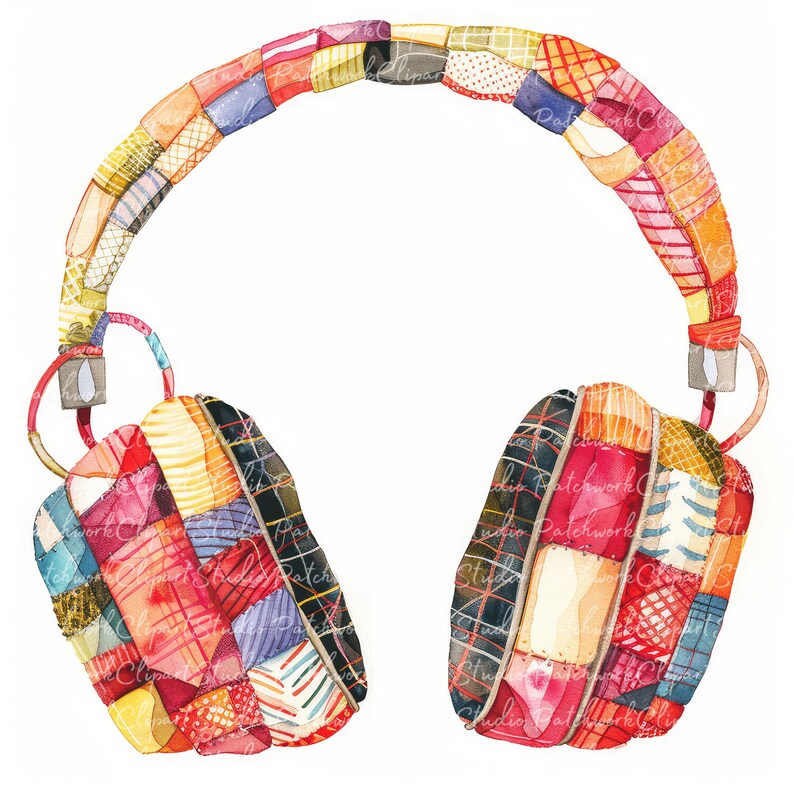 10 Headsets Clipart Bundle, PNG & JPG, Printable Patchwork Headset ...