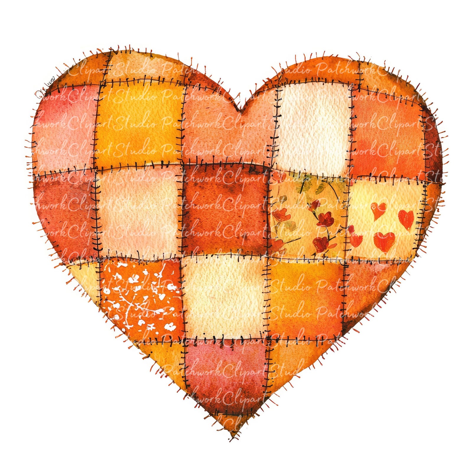 10 Orange Heart Clipart Bundle, PNG & JPG, Printable Patchwork ...
