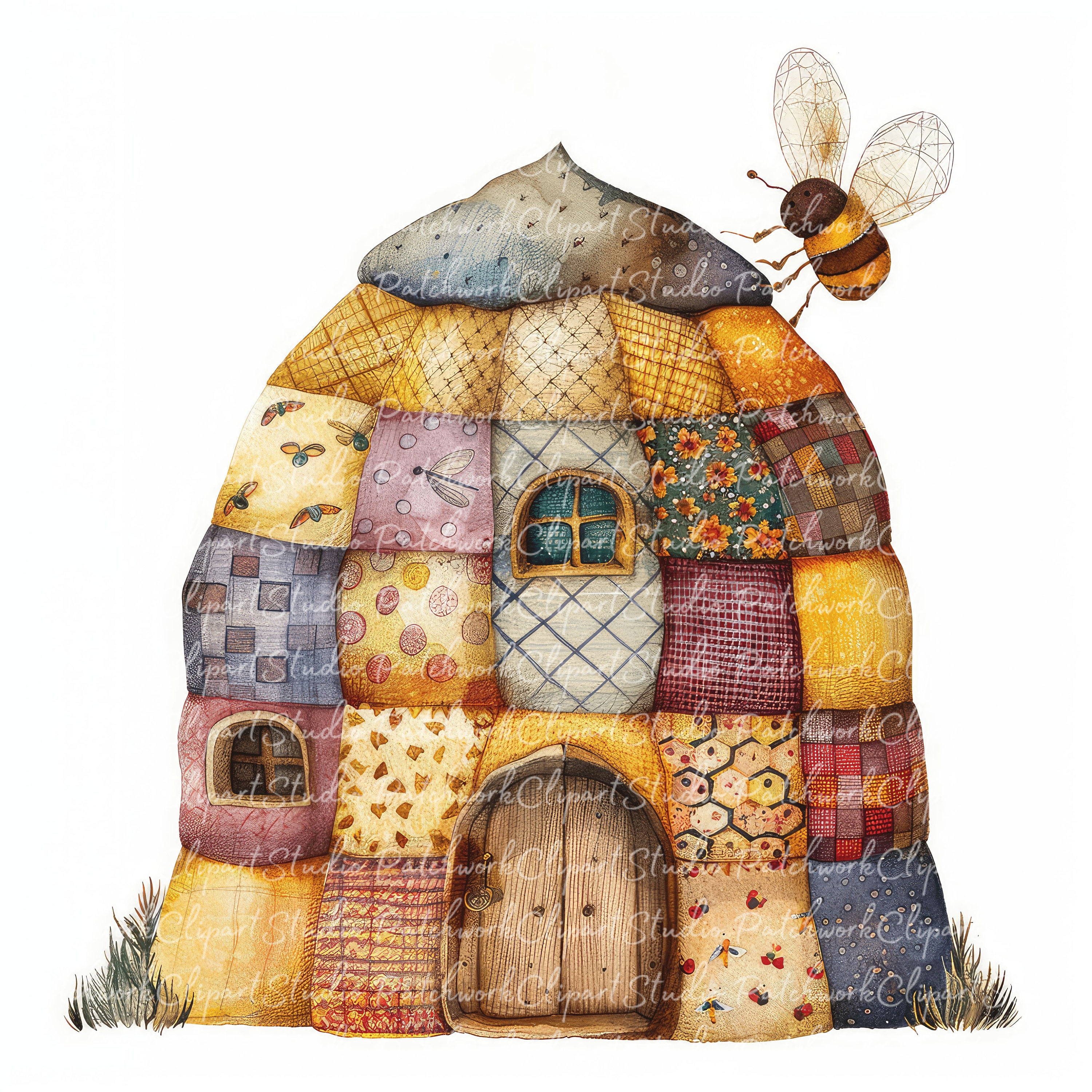 10 Beehives Clipart Bundle, PNG & JPG, Printable Patchwork Beehive ...