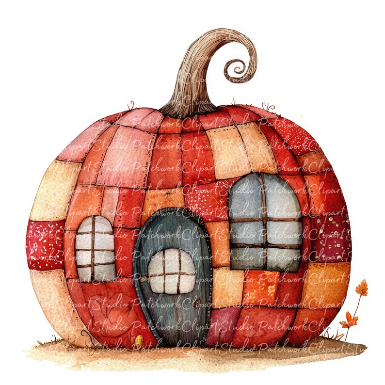 10 Pumpkin House Clipart Bundle, PNG & JPG, Printable Patchwork, Cute ...