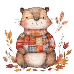 10 Autumn Beaver Clipart Bundle, PNG & JPG Printable Patchwork, Beaver ...