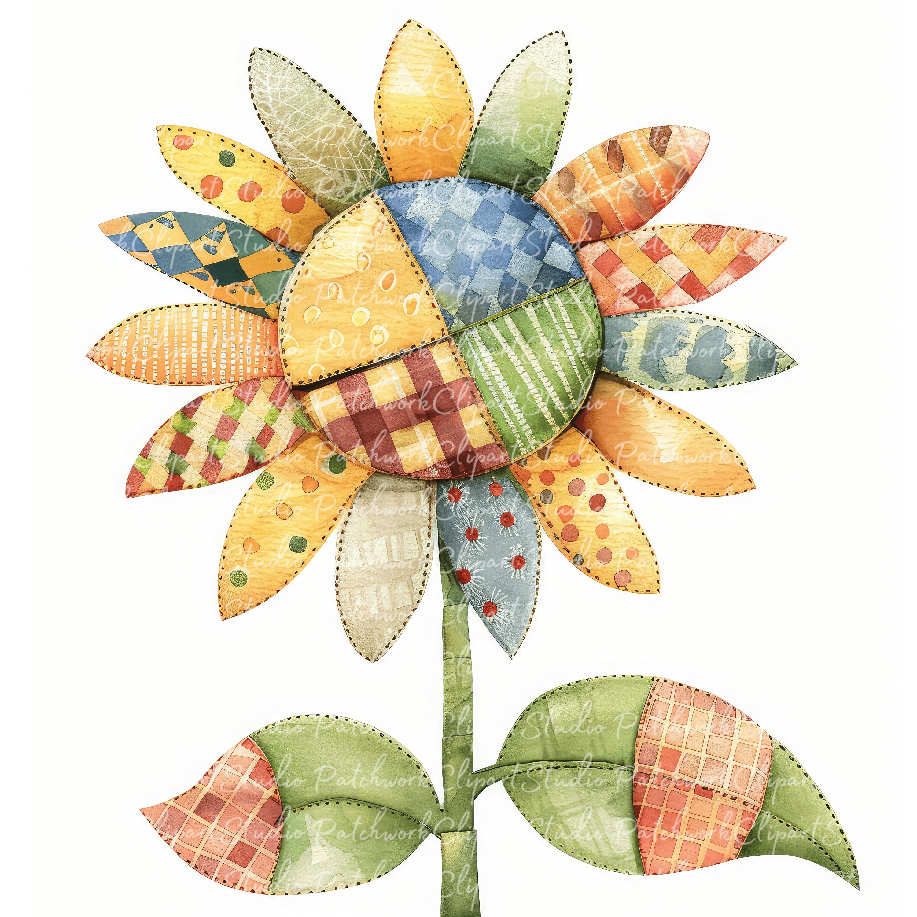 10 Sunflowers Clipart Bundle, PNG & JPG, Printable Patchwork Sunflower ...